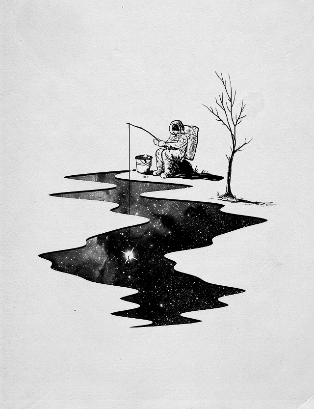 [2880x1800] Astronaut Fishing in to Space (recoloured) : r/wallpaper